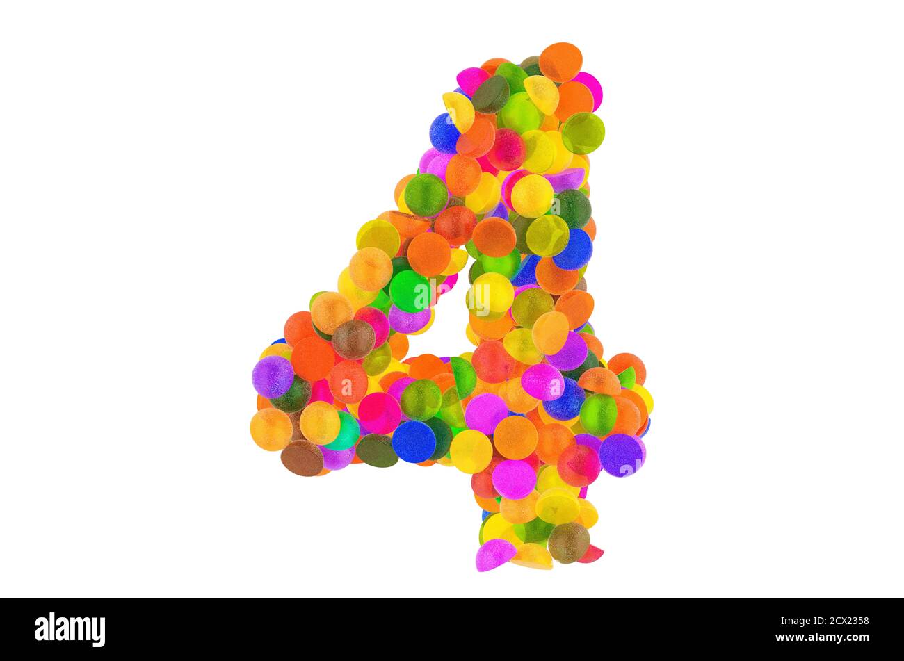 Number 4 from colored marmalade candies. 3D rendering isolated on white ...