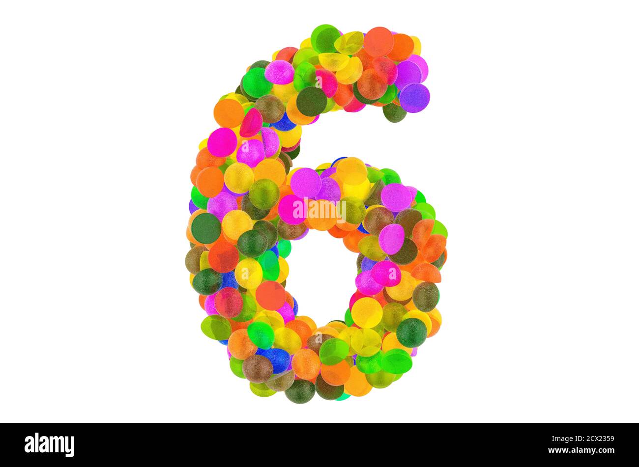 Number 6 from colored marmalade candies. 3D rendering isolated on white ...