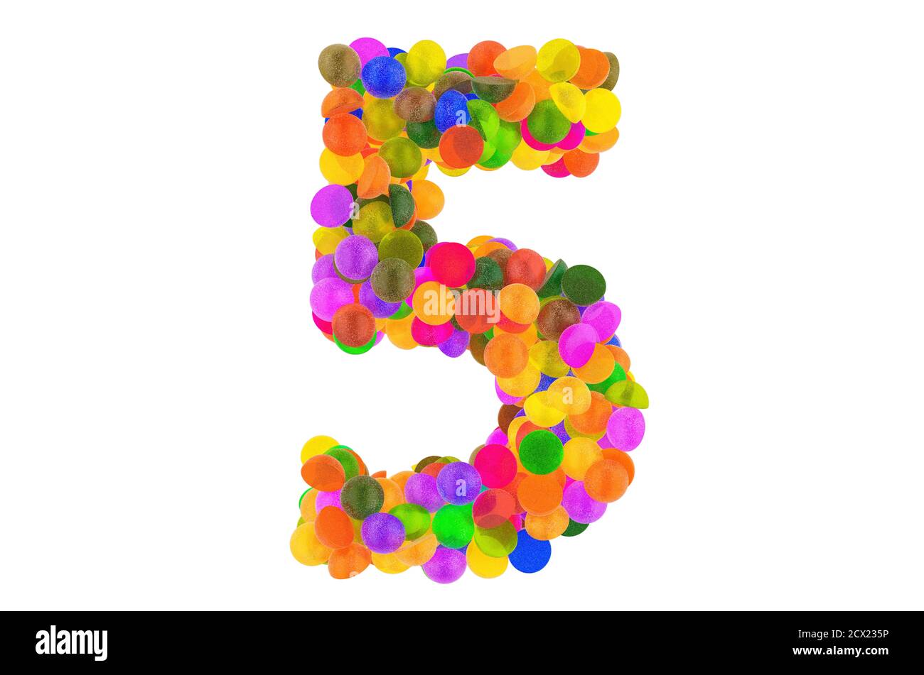 Number 5 from colored marmalade candies. 3D rendering isolated on white ...