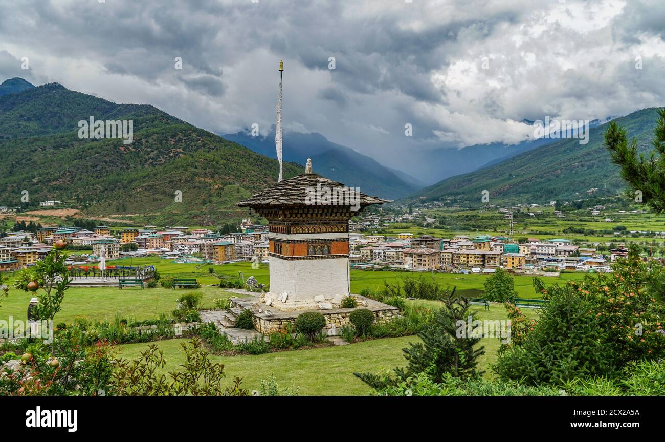 Chortan and panormaic view of Paro valley, Bhutan Stock Photo - Alamy