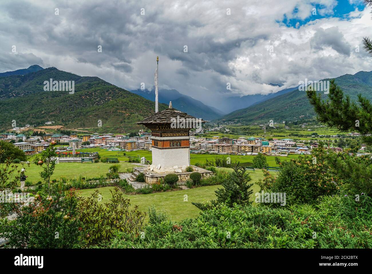 Chortan and panormaic view of Paro valley, Bhutan Stock Photo - Alamy