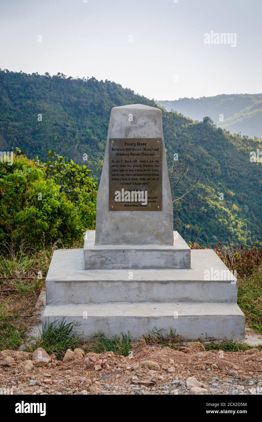 Kiau, Sabah, Malaysia: Kiau Treaty Stone, erected on 7 March 1887, to ...
