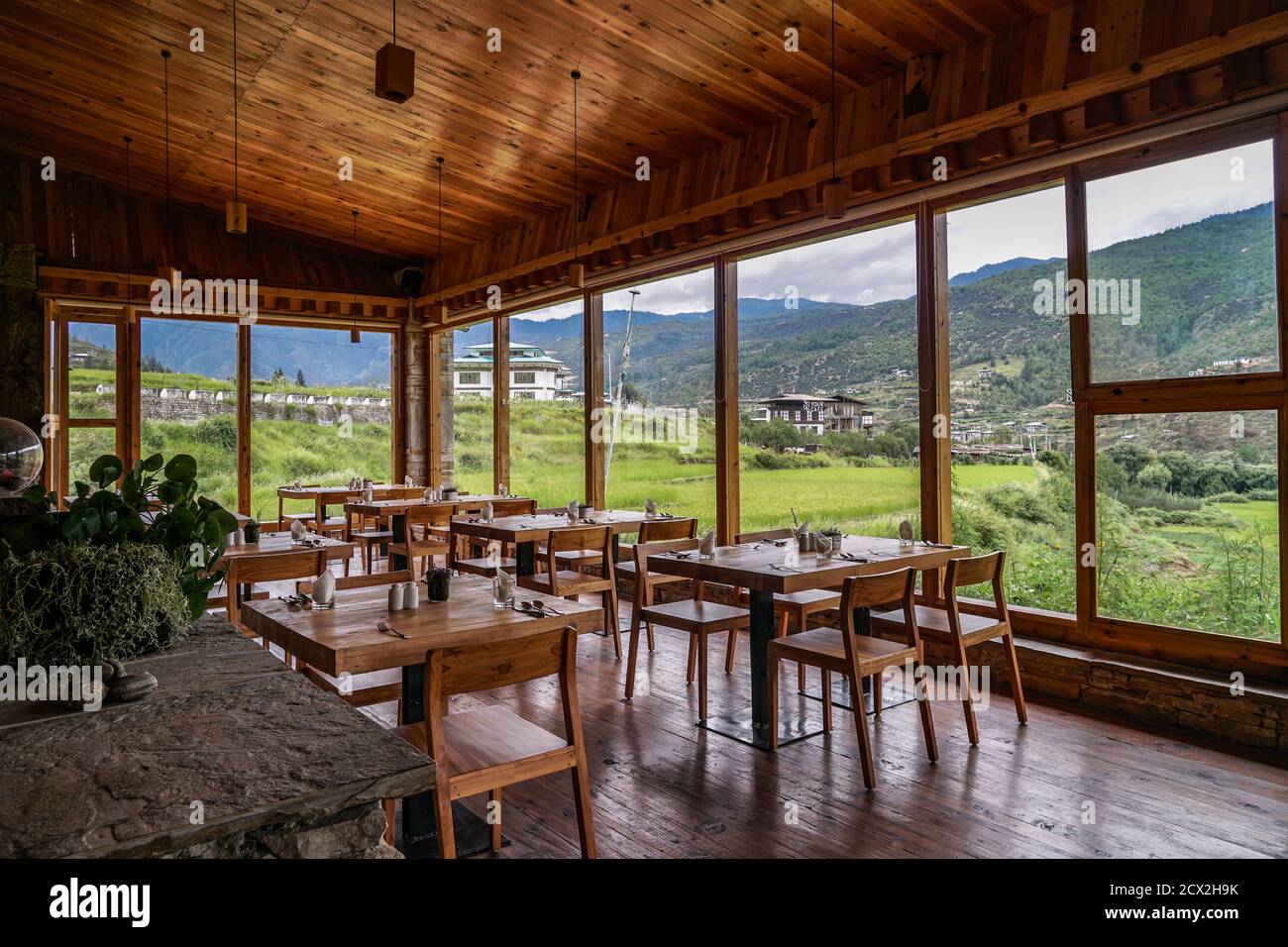 trendy cafe with a panoramic view in Paro, Bhutan Stock Photo - Alamy