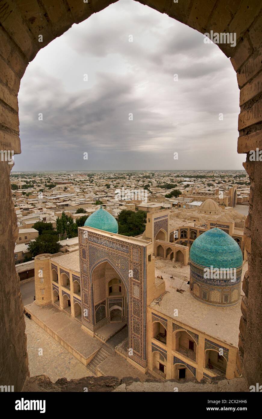 The Mir-i-arab Madrassah and surrounding Bukhara seen from the top of the the Kalon Minaret ...