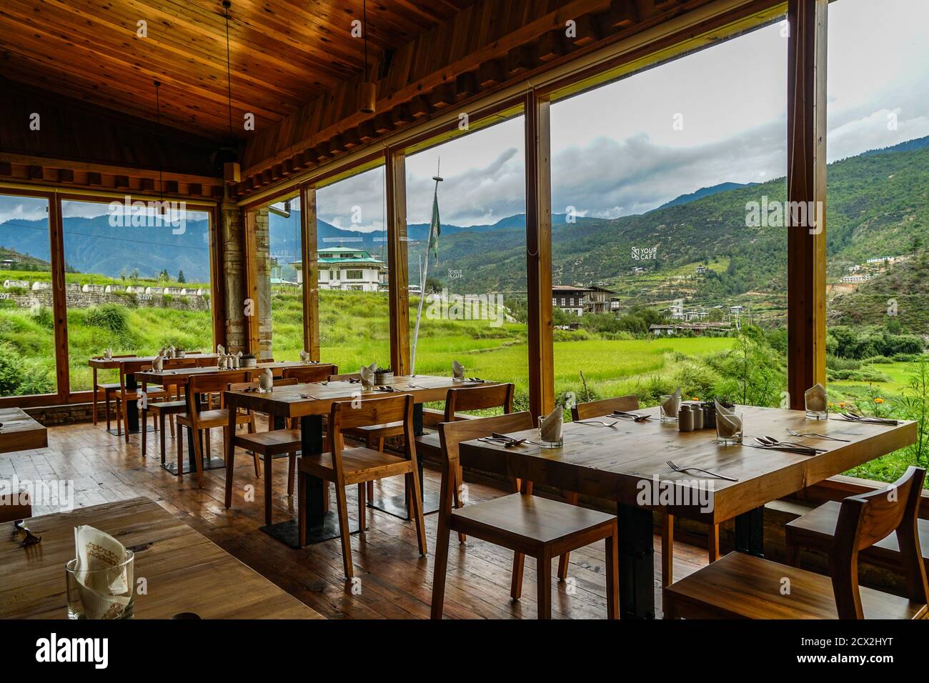 Trendy cafe with a panoramic view in Paro, Bhutan Stock Photo - Alamy