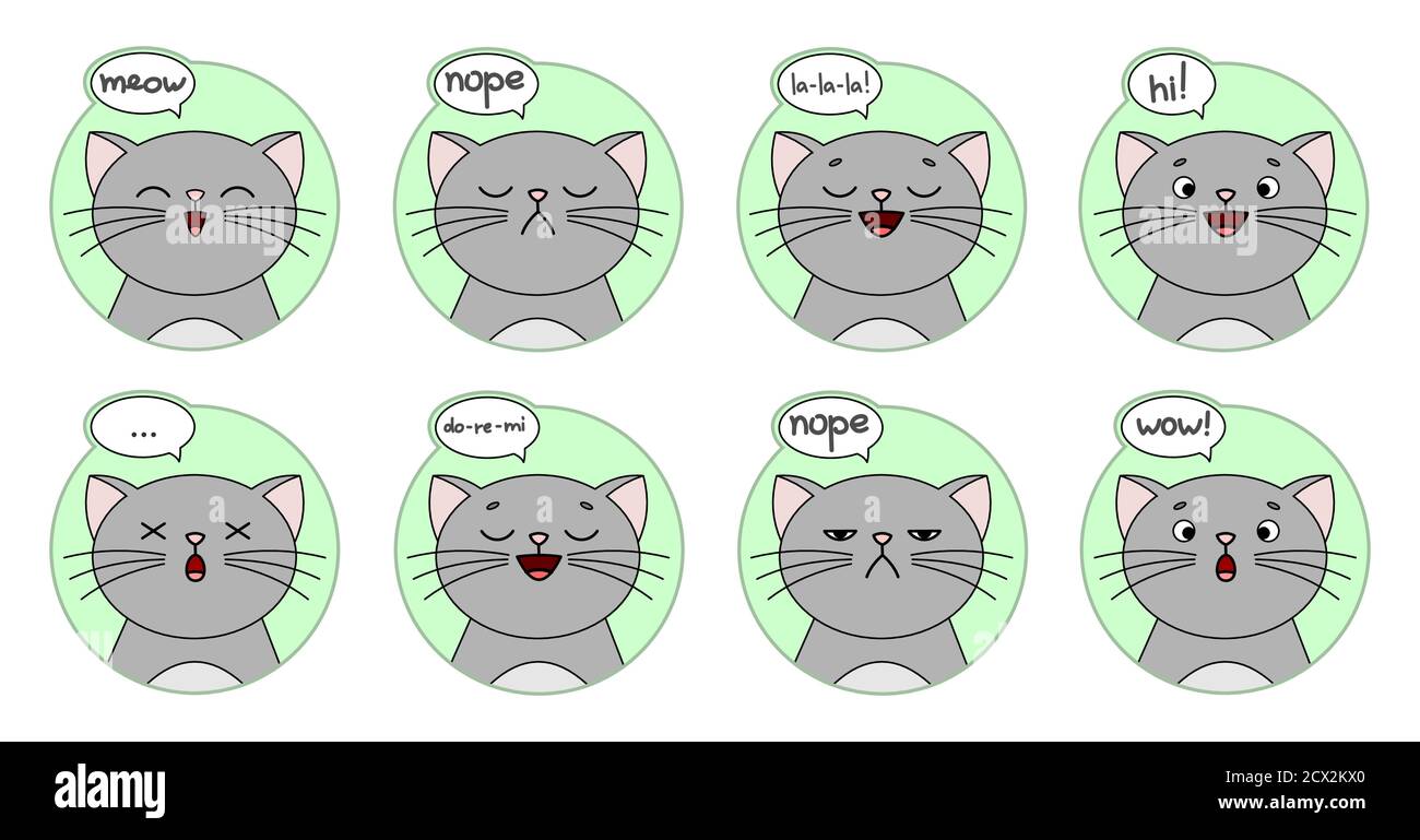 Vector set of cute funny emoticons cats. Emoji cats set. A set for ...