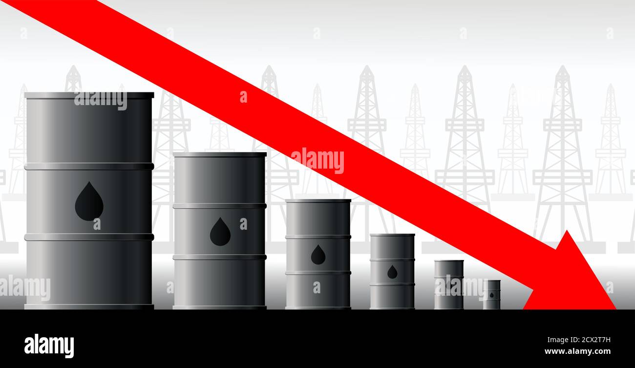 Oil crisis vector concept. Decrease in production volumes, drop in oil ...