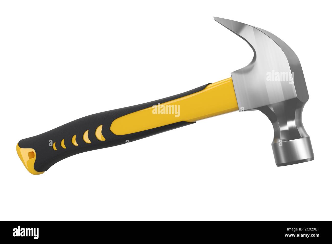 Black and yellow hammer with a rubberized handle isolated on white ...