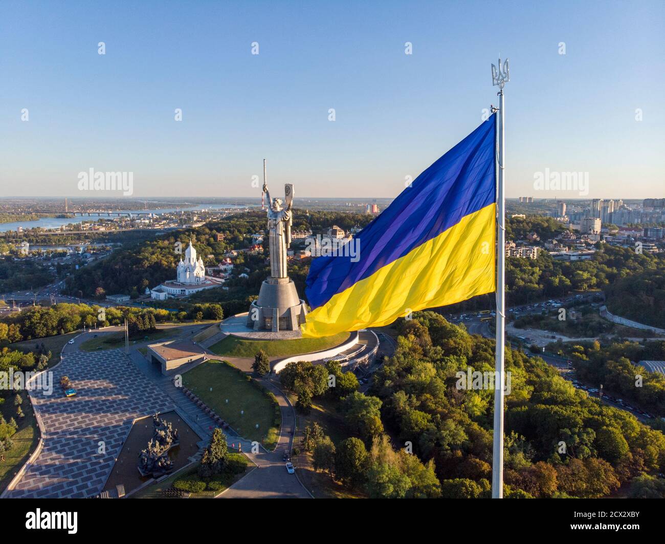 Aerial Drone Flyby Shot in Kyiv - Biggest National flag of Ukraine ...