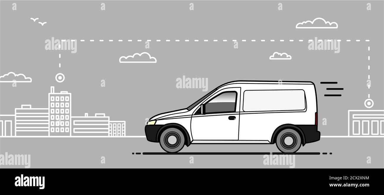 Vector small cargo van, very fast delivery of goods from the store to ...