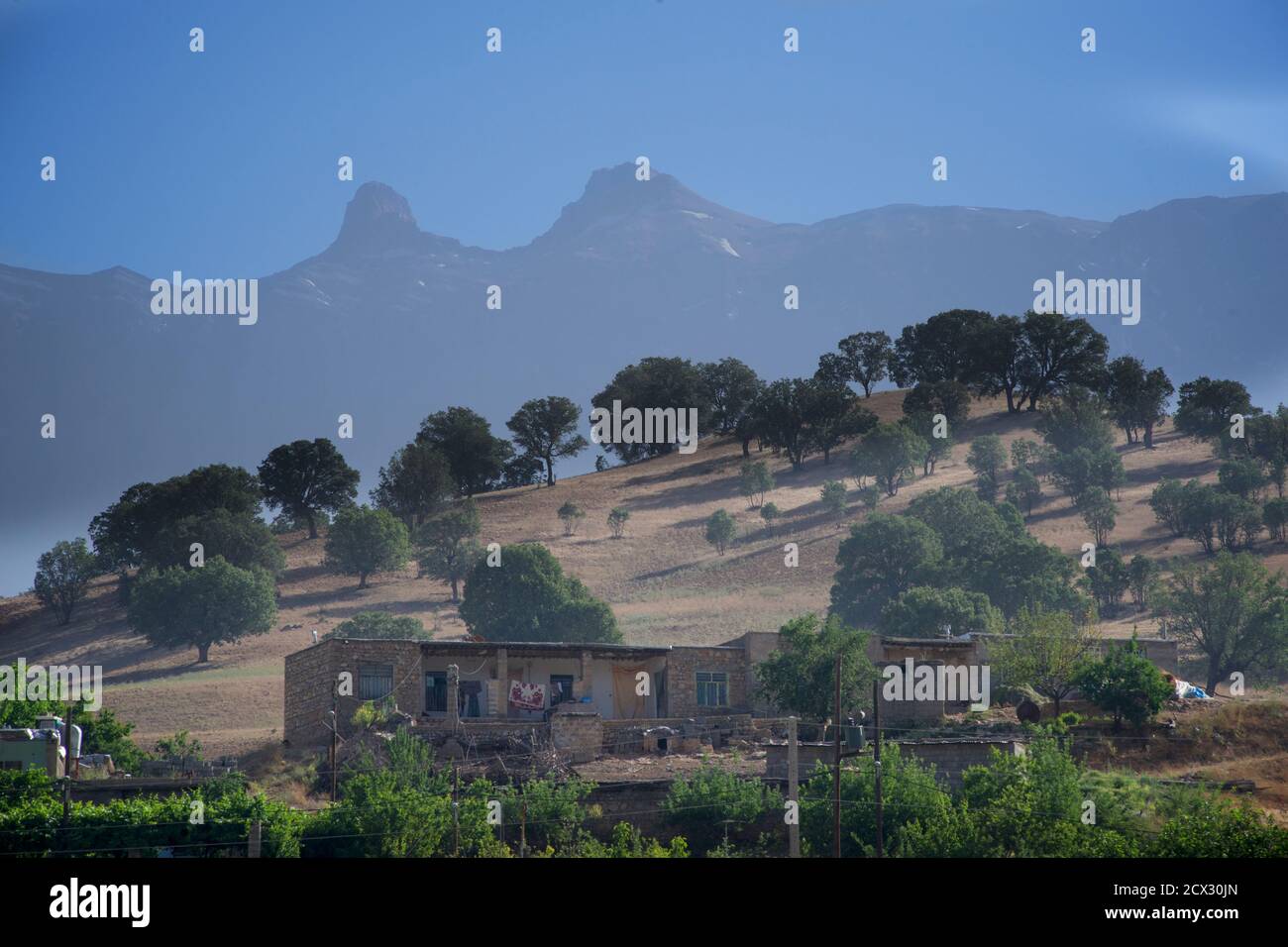 Sparsely forested foothills of the Dana massif, Zagros mountains. Near ...