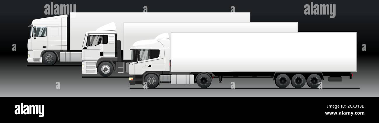 Vector set of various trucks with semitrailers. White empty truck ...