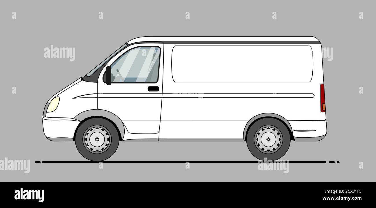 Vector outline van, lorry, side view. White empty van template for ...