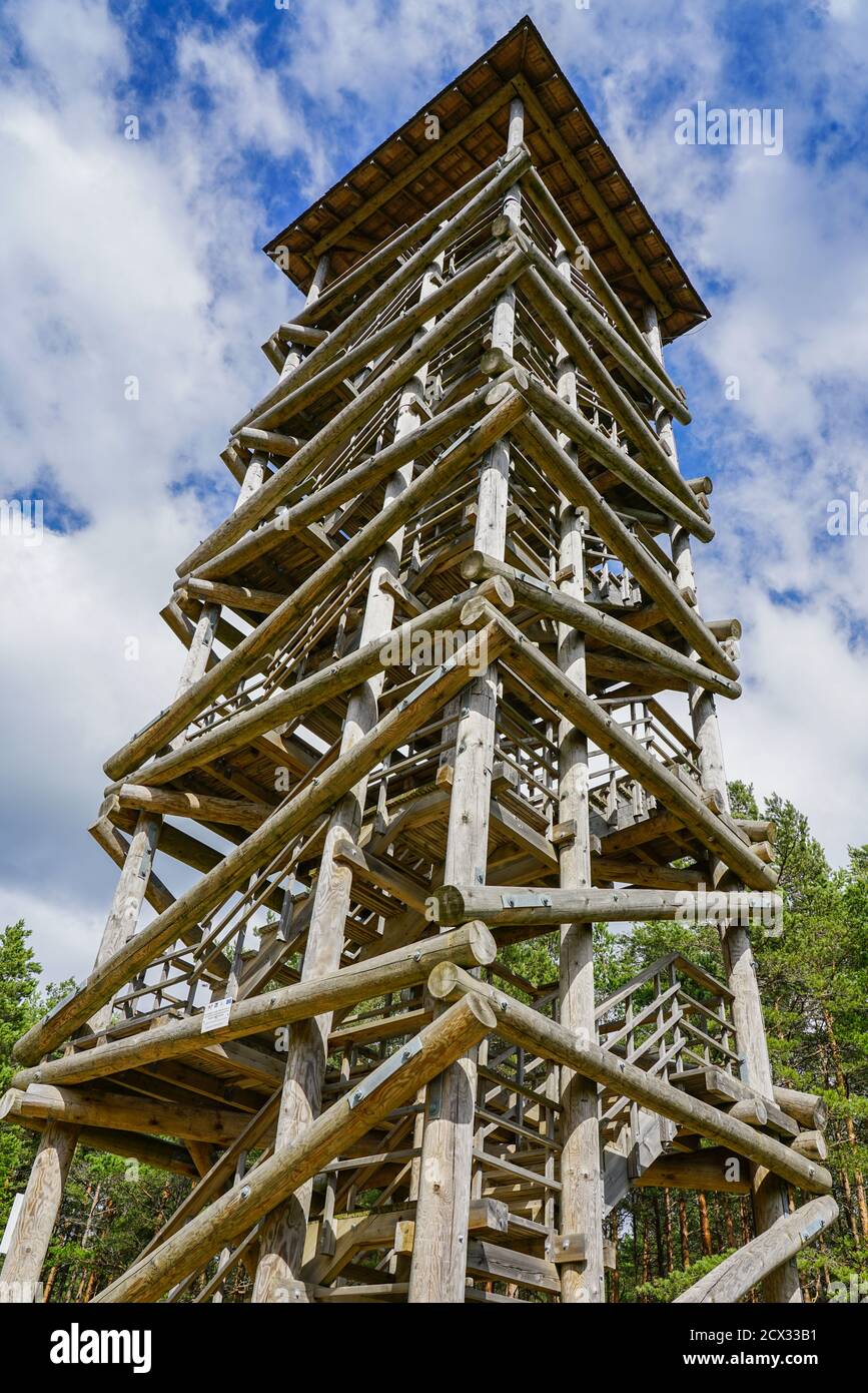 high observation tower of wooden beams construction Stock Photo - Alamy