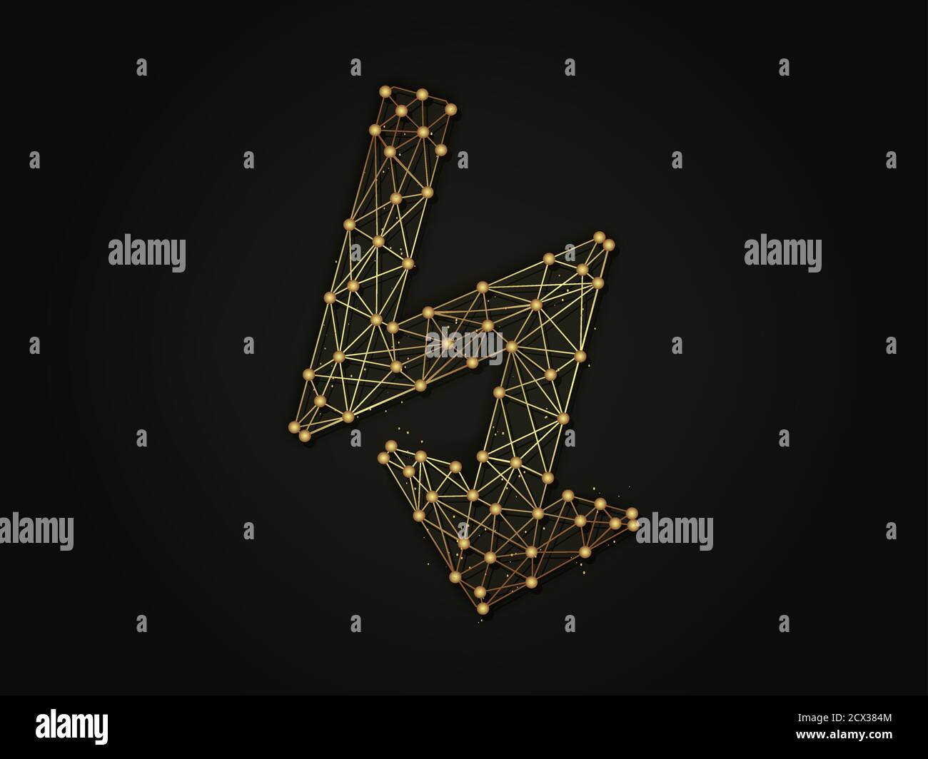 Golden abstract illustration of a downwards zigzag arrow on a dark ...