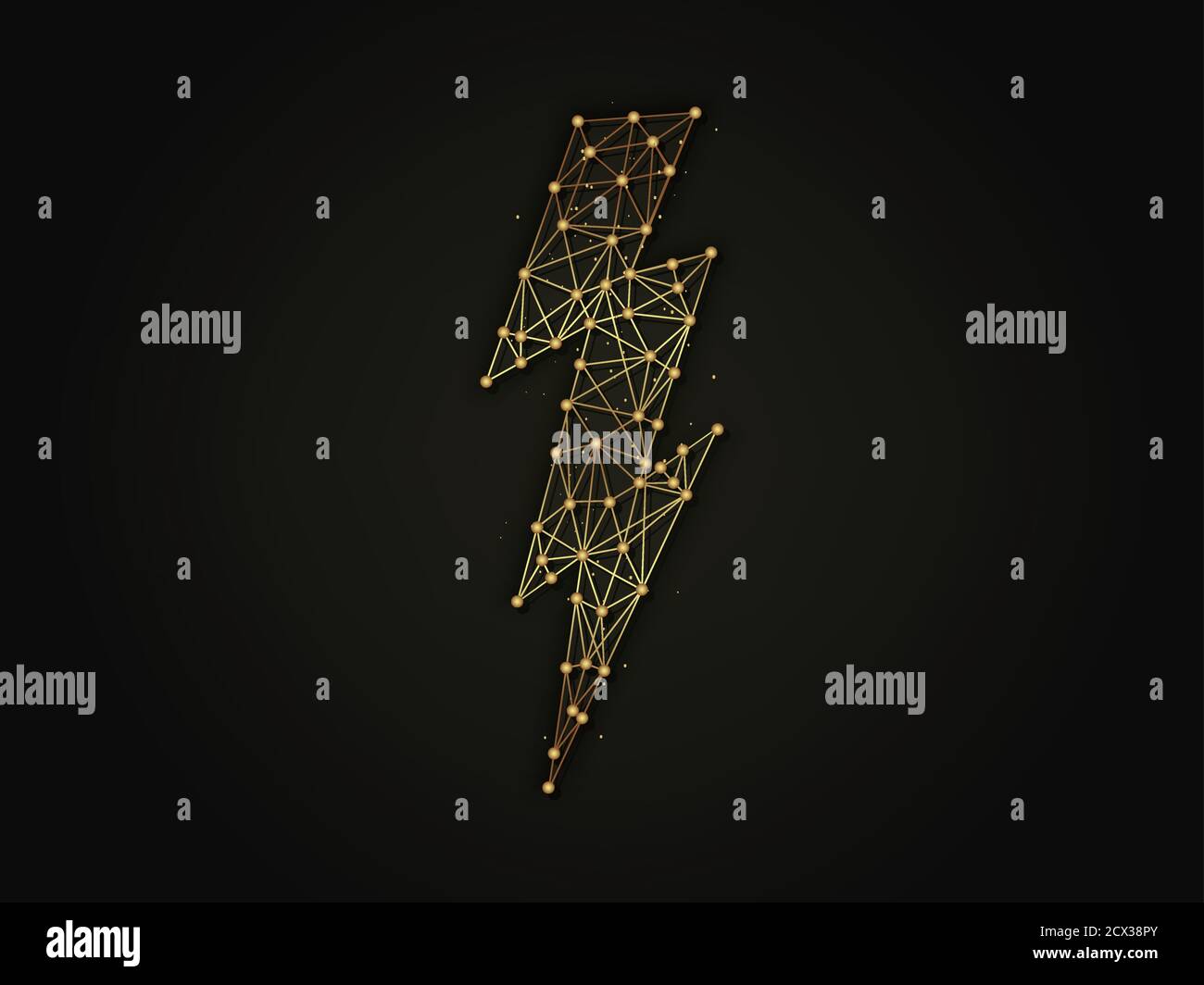 Golden abstract illustration of a lightning symbol on a dark background ...