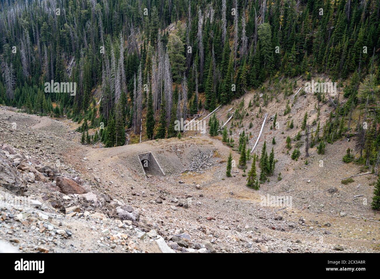Corkscrew Bridge overlook, part of the original road into Yellowstone ...