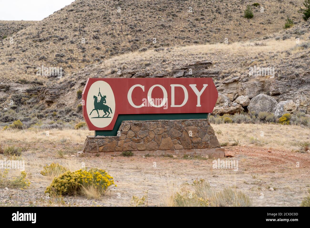 Cody, Wyoming - September 25, 2020: Welcome sign to Cody, Wyoming, a ...