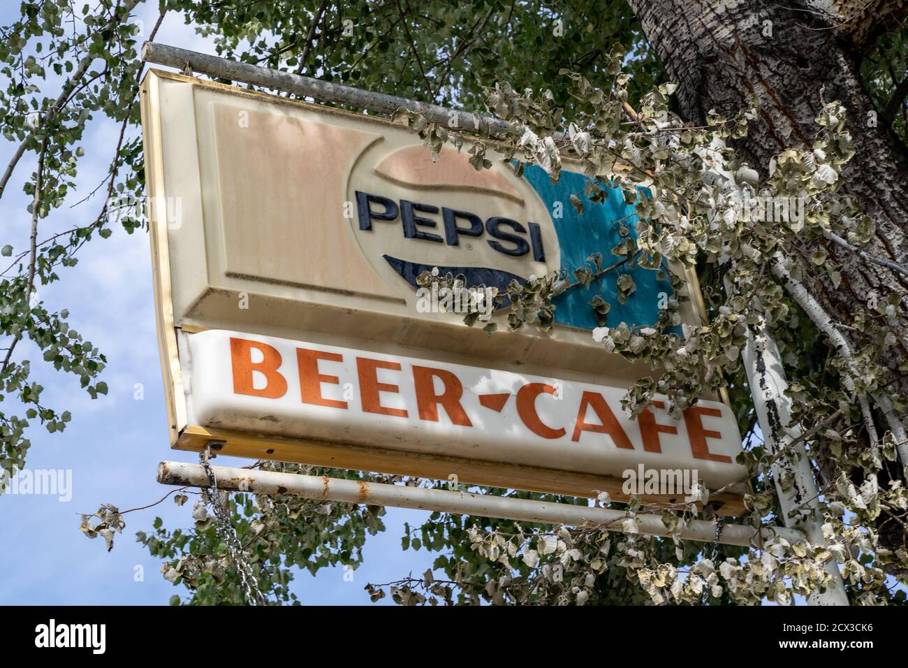 Shell, Wyoming - September 25, 2020: Old rustic and vintage Pepsi brand ...
