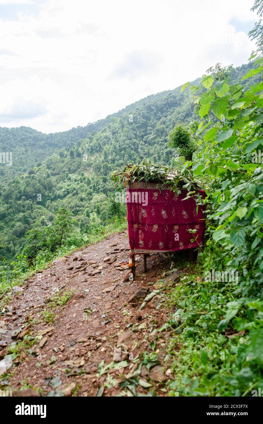 Temporary sheds built by Velip and Kunbi tribal villagers midway up the ...