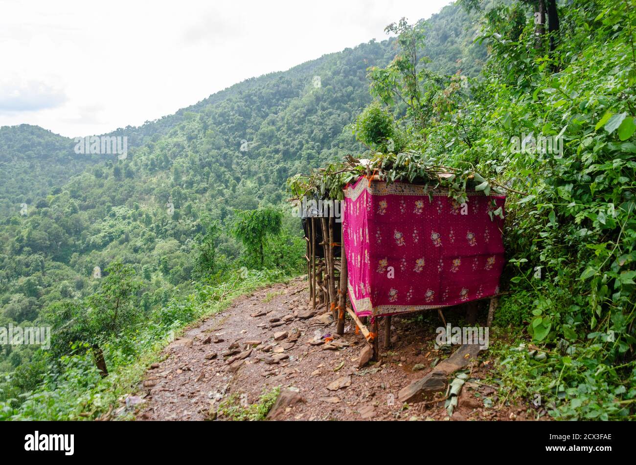 Temporary sheds built by Velip and Kunbi tribal villagers midway up the ...