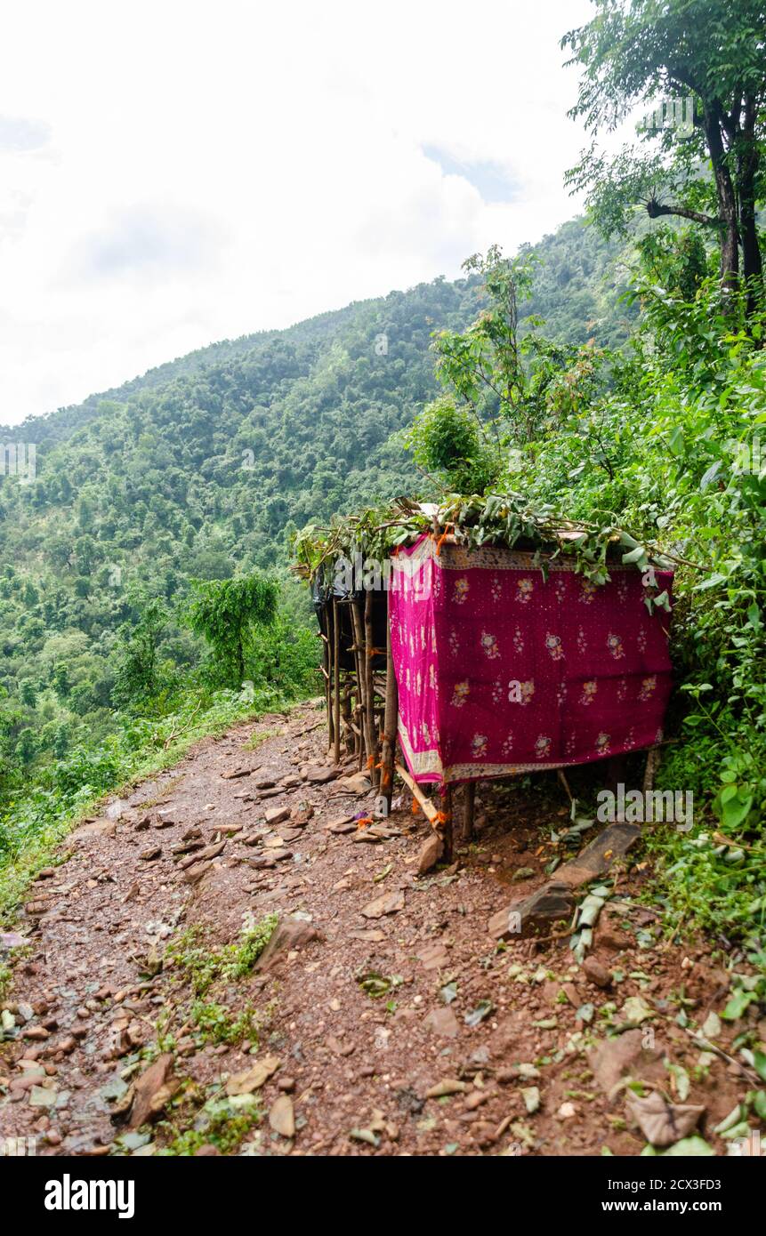 Temporary sheds built by Velip and Kunbi tribal villagers midway up the ...