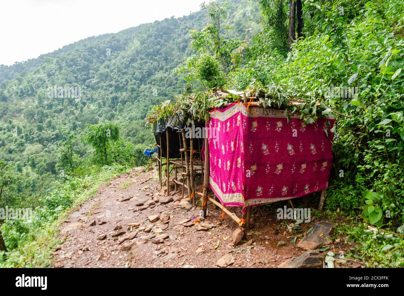 Temporary sheds built by Velip and Kunbi tribal villagers midway up the ...