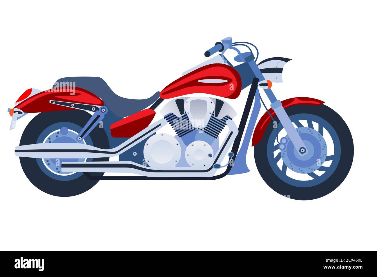 Vector illustration of red chopper motorcycle isolate on white ...