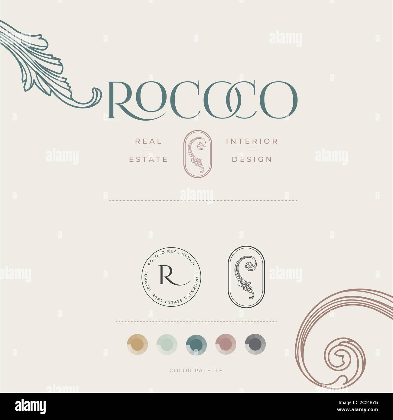 Rococo style design ornaments template. Rococo logo, emblem, sign ...