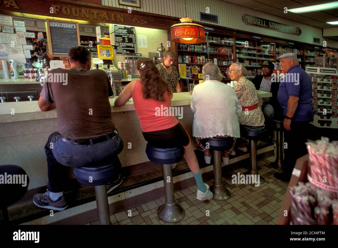 USA, New England, Massachusetts, Lee, Soda Fountain, Drug Store Stock ...