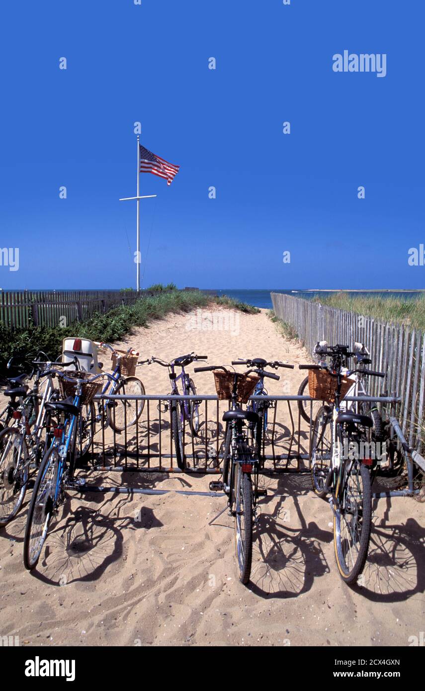 American Flag and Bycicles, Brant Point Beach, Nantucket Island ...