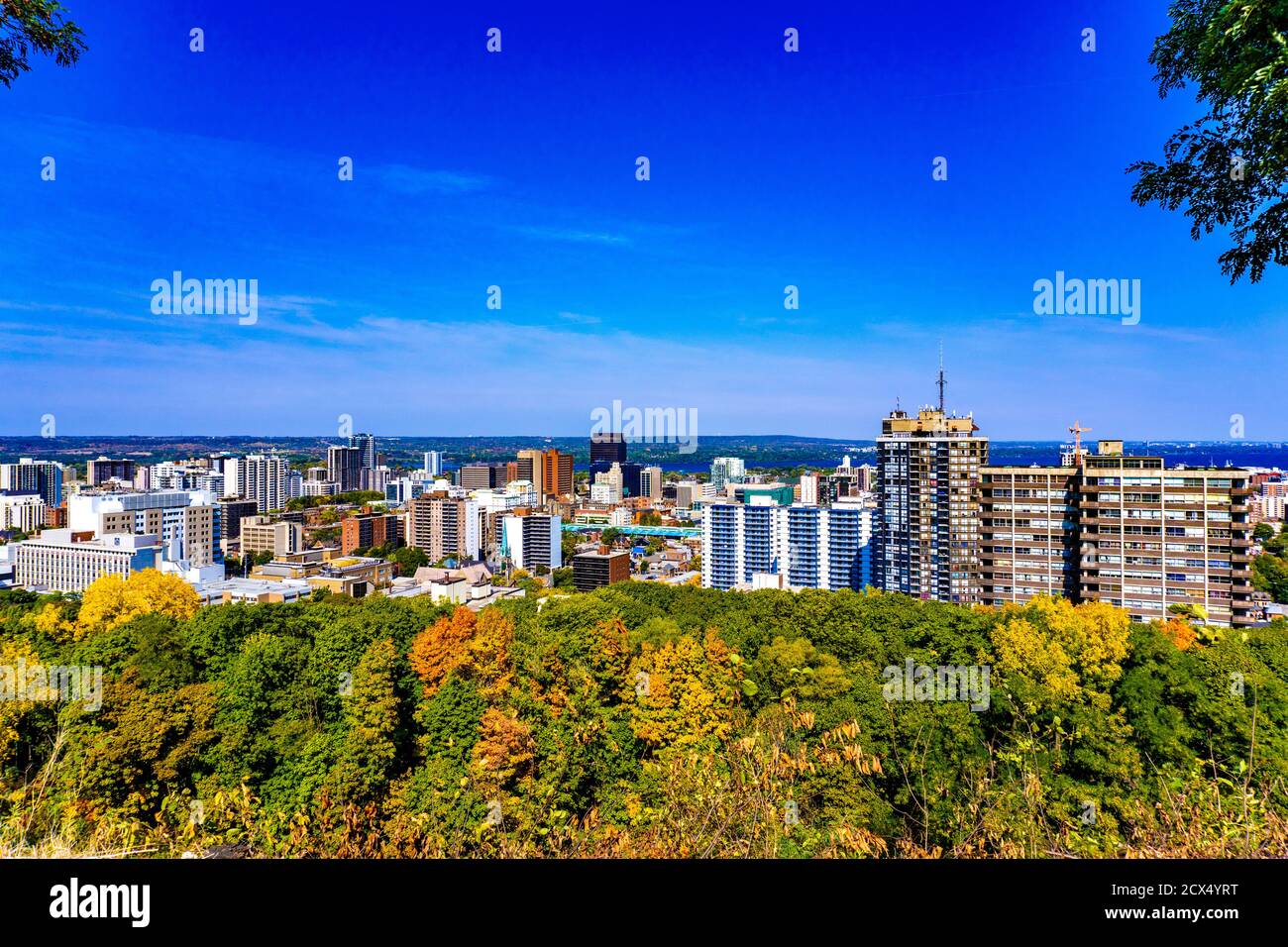 Hamilton skyline during the day in the fall from Sam Lawrence park ...