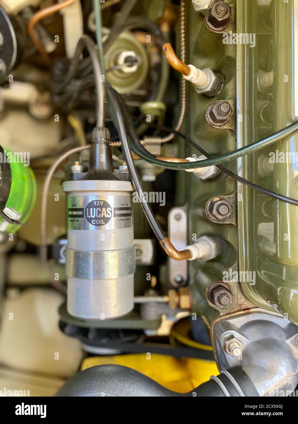 Classic British car engine bay from the 1950s, original look working ...
