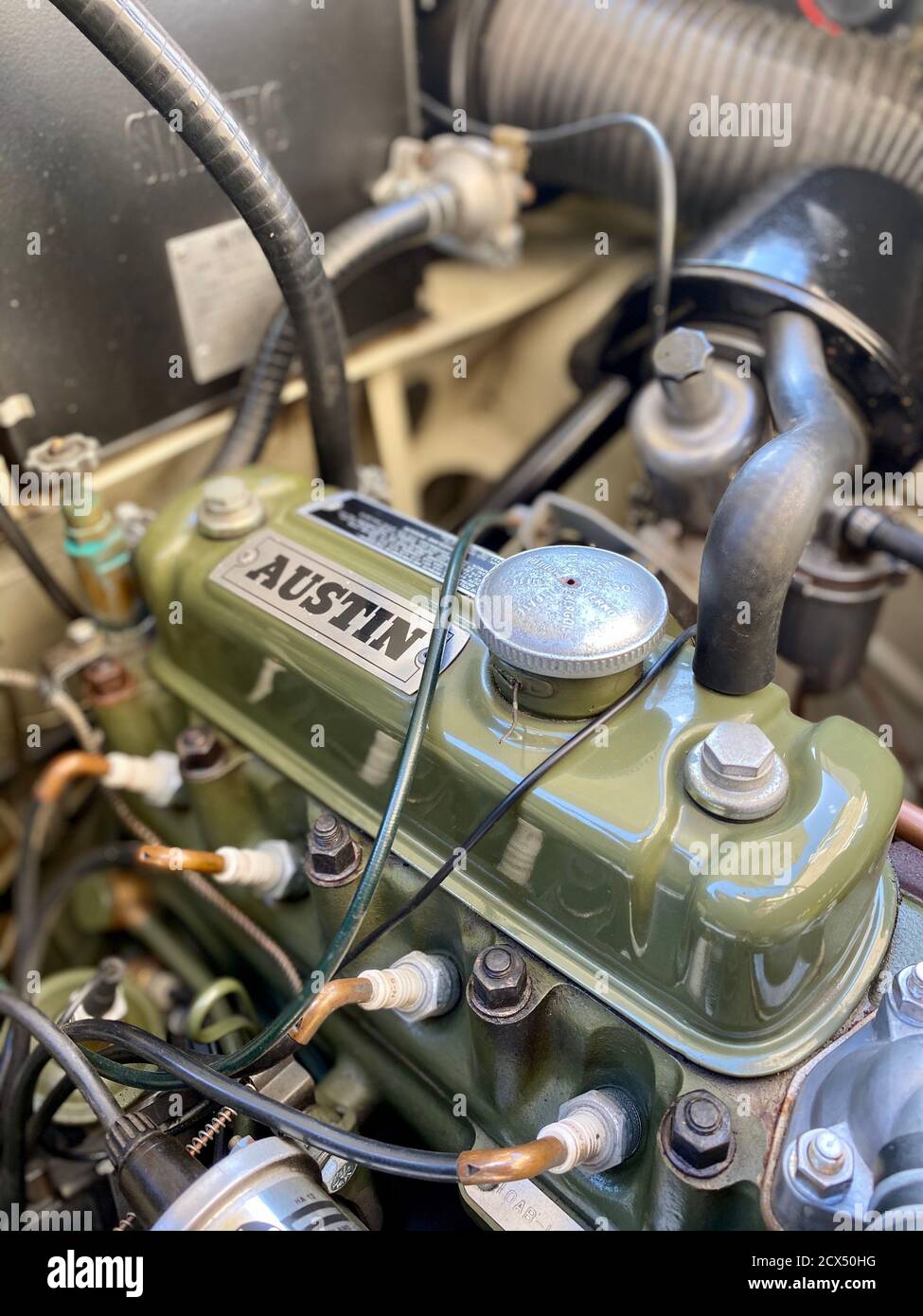 Classic British car engine bay from the 1950s, original look working ...