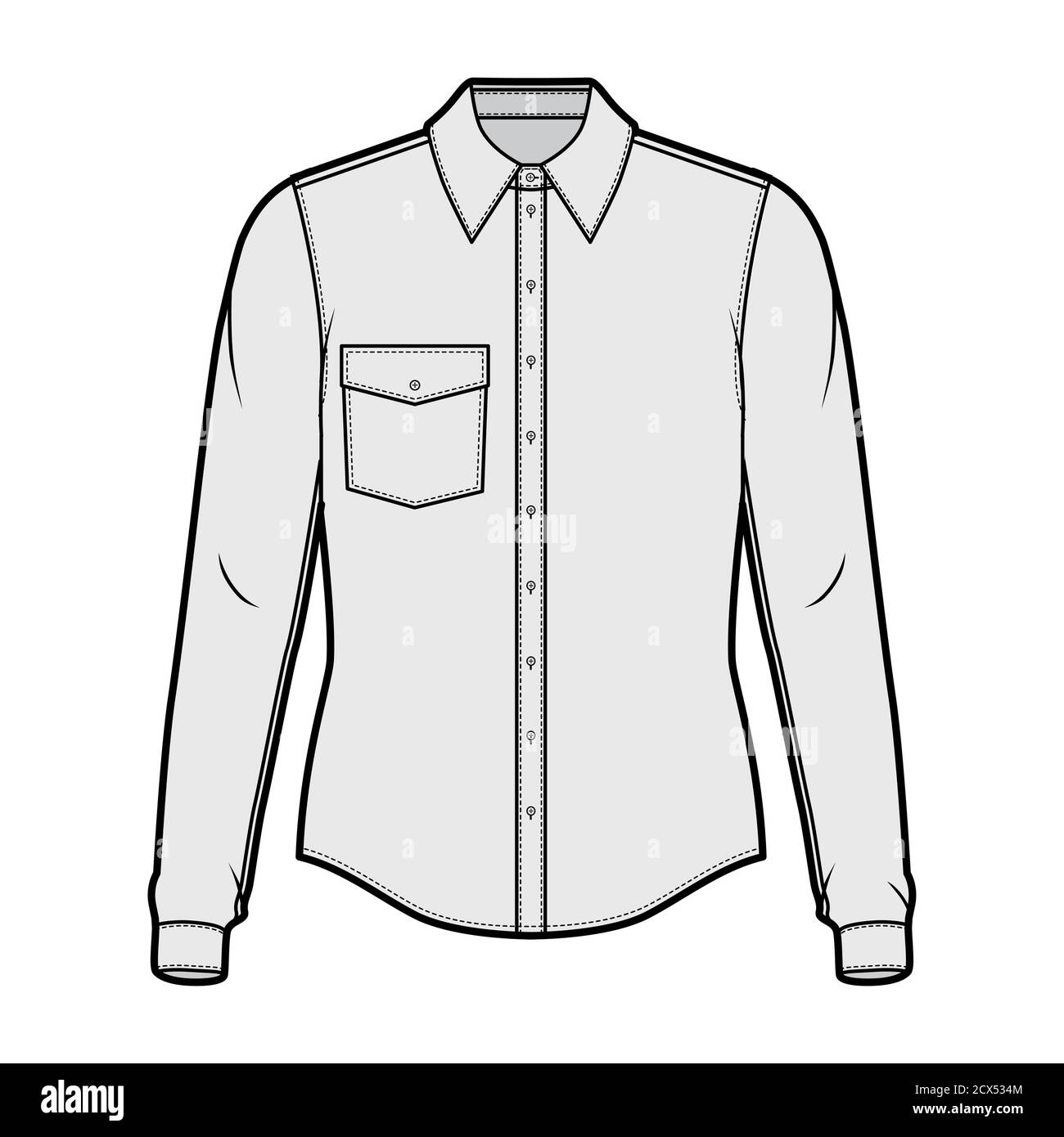 Classic shirt technical fashion illustration with long sleeves with ...