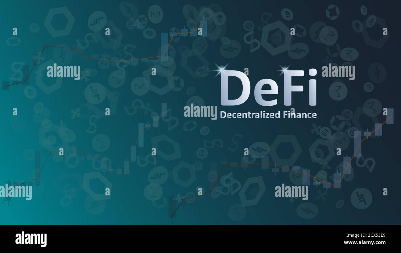 Defi decentralized finance on dark background with graphs and coin ...
