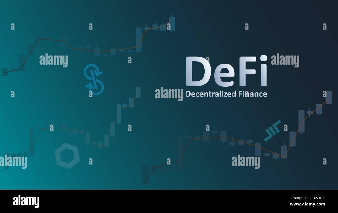 Text Defi decentralized finance on dark background with graphs and coin ...