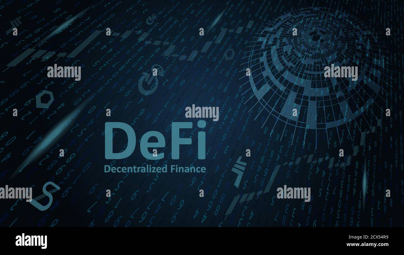 Defi decentralized finance on abstract digital dark background with ...