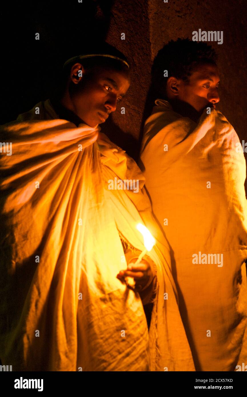 Ethiopian pilgrims celebrating Fasika in the church of Bet Medhame Alem ...