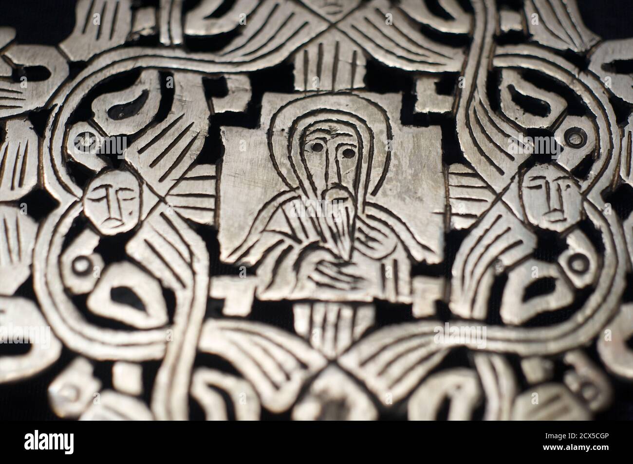 Detail of silver crucifix, Axum, Ethiopia. Christian iconography. Jesus ...