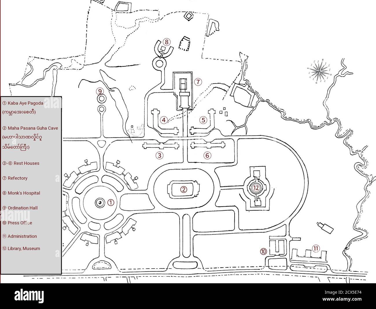Original Caption: Map of the Kaba Aye Pagoda Rangoon at the time of the ...