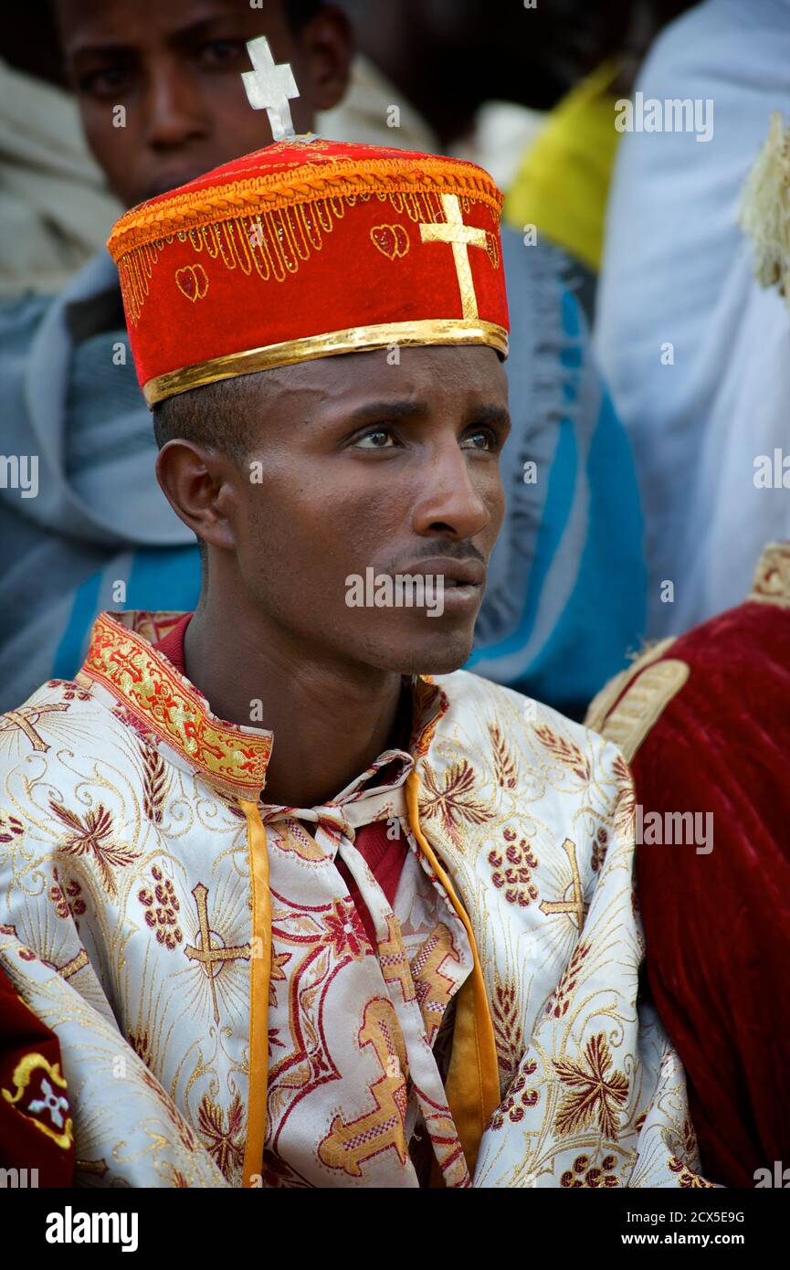 Ethiopian priest. Palm Sunday Christian religious celebratiions, Axum ...