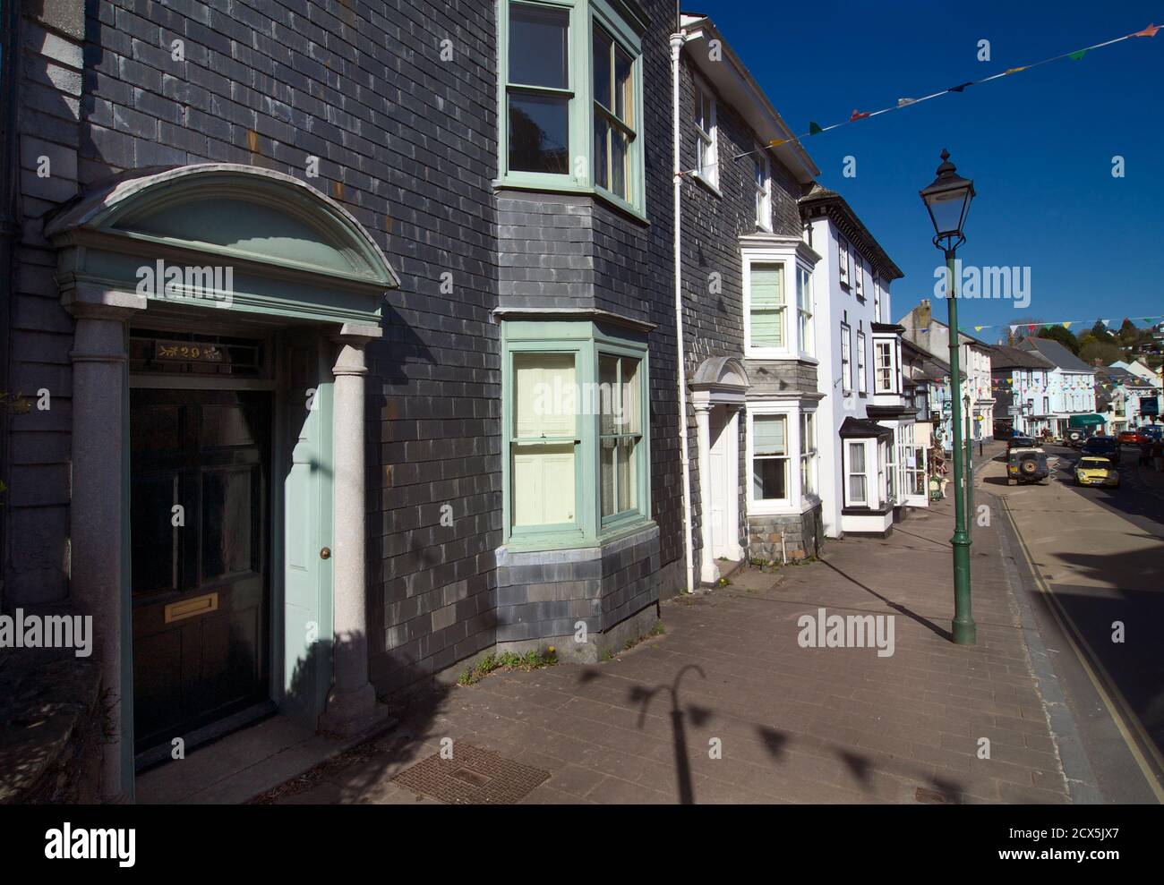 Slate tiled shop traditional shop fronts, Modbury high Street, Devon ...