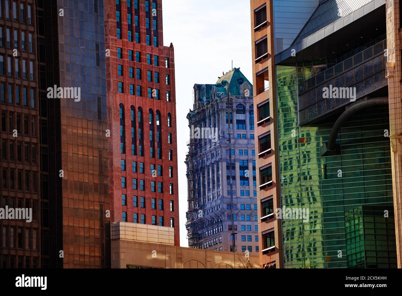 Different Detroit skyscraper buildings walls textures, Michigan USA ...