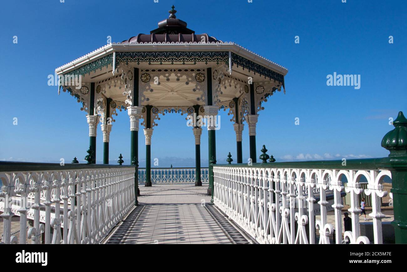 The restored Victorian bandstand overlooking Brighton beach. England ...