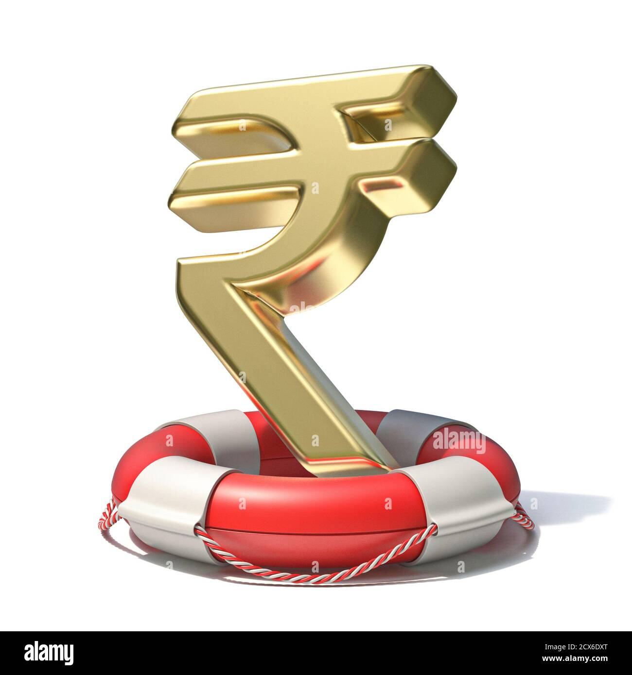 Golden rupee sign in lifebuoy 3D rendering illustration isolated on ...