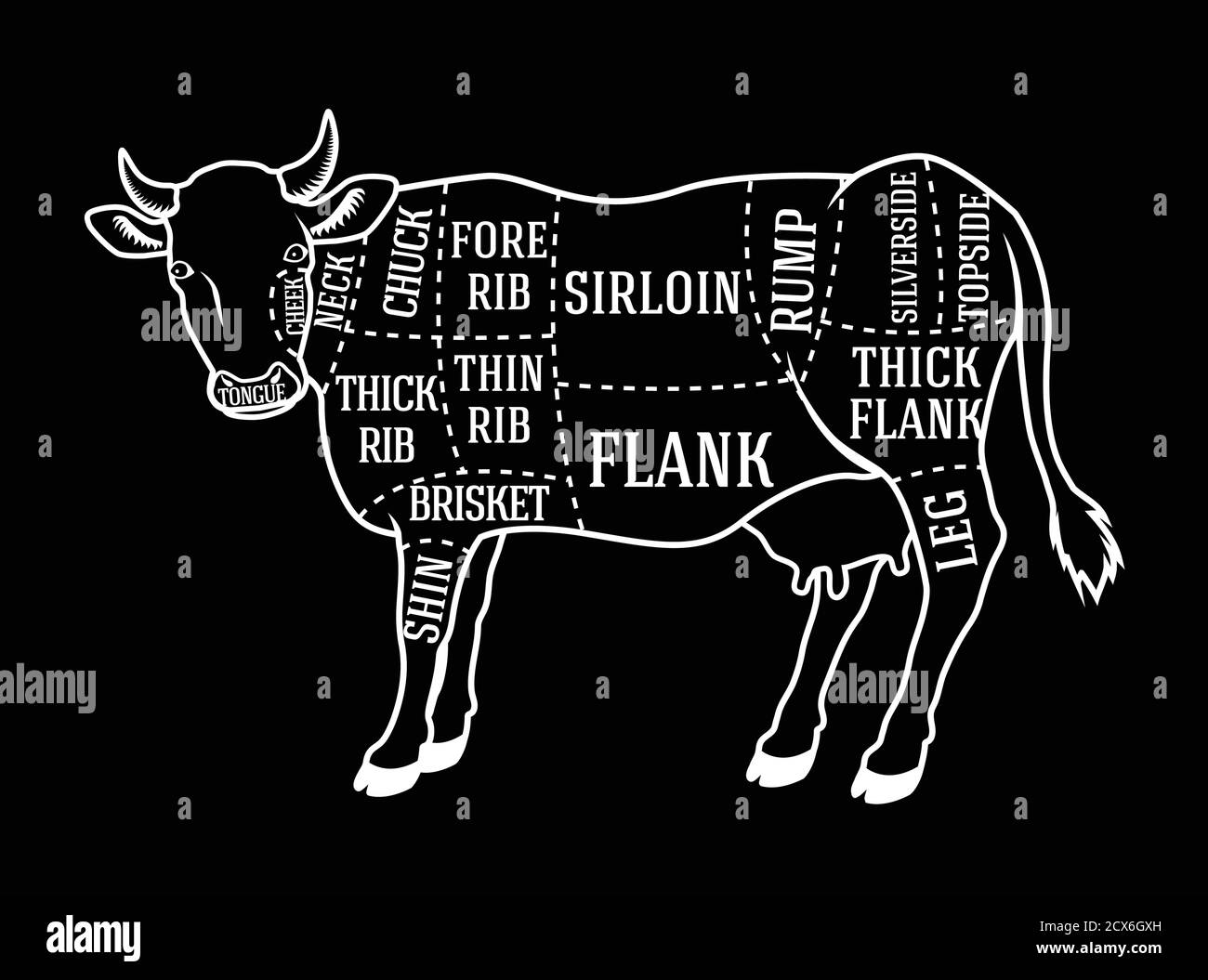 Butcher diagram guide for cutting beef Stock Vector Image & Art - Alamy