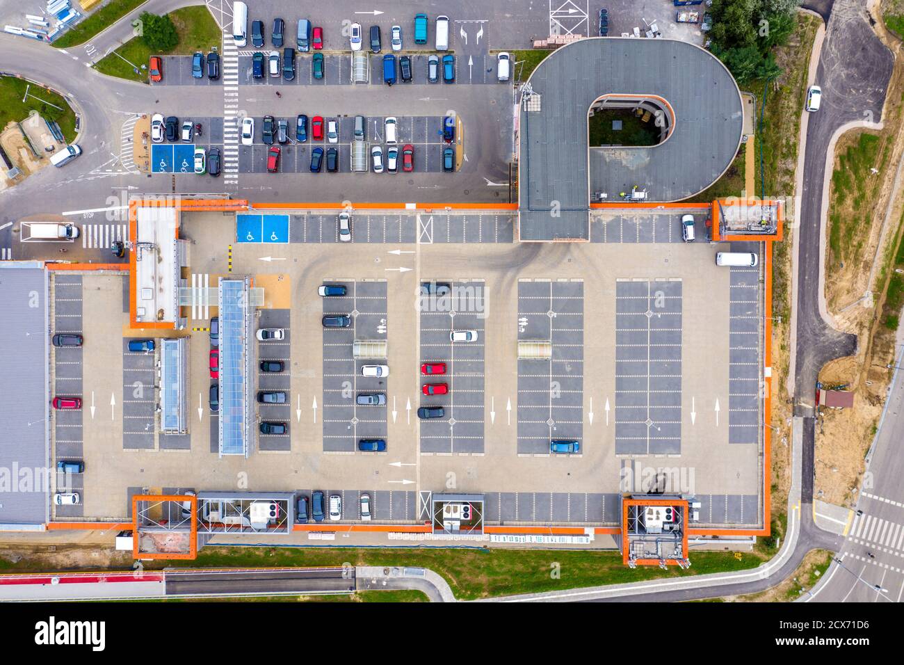 aerial top view of road construction site. building of new city highway ...