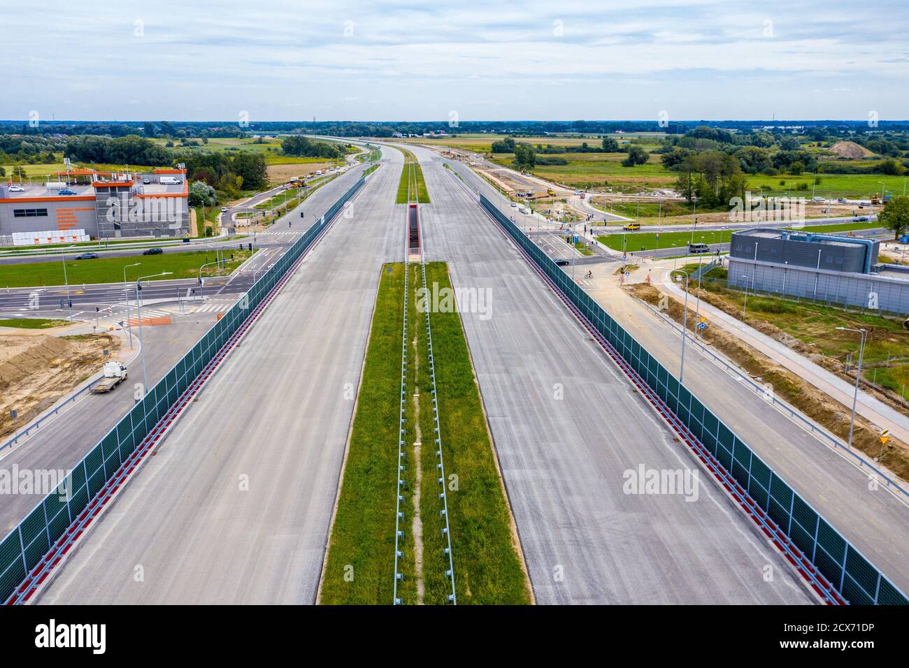 aerial top view of road construction site. building of new city highway ...