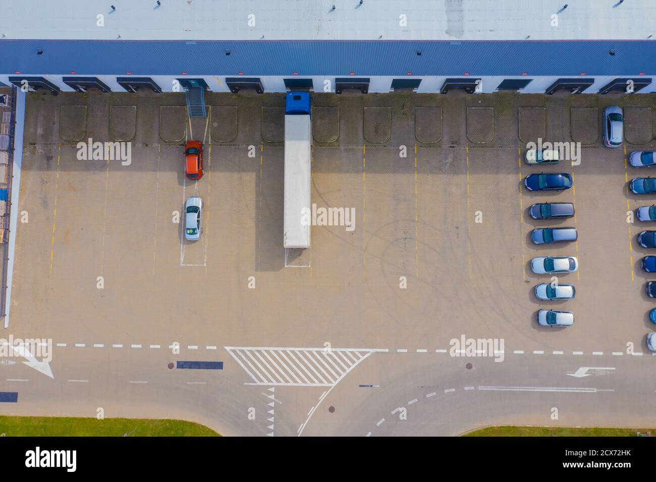 Aerial Top View of Industrial Storage Building Area with Solar Panels ...